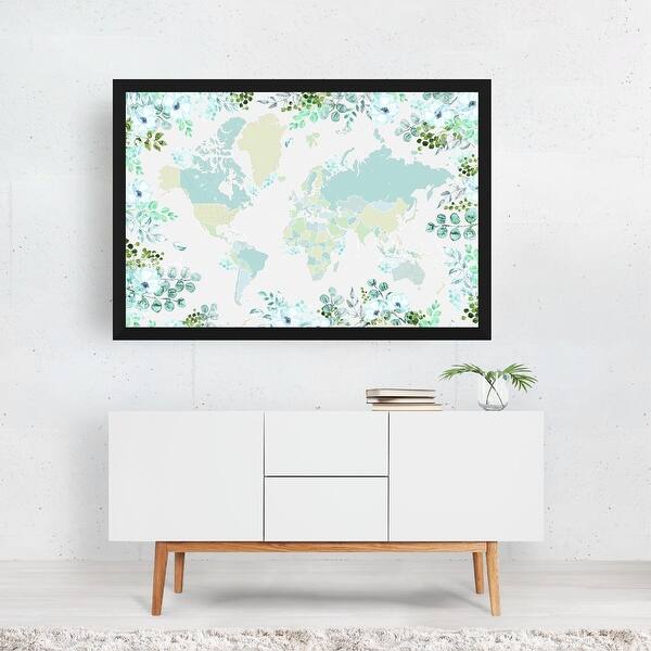 Detailed world map with greenery Maps Botanical Art Print/Poster - Bed ...