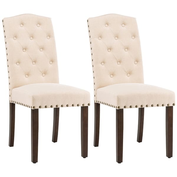 Fabric Upholstered Tufted High Back Dining Chairs with Nailhead Trim ...