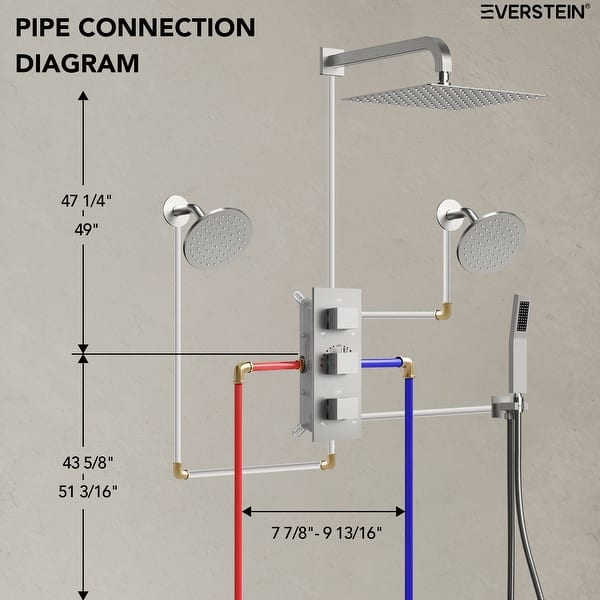 Thermostatic Triple Heads Multifunction Shower System with Rain Shower ...