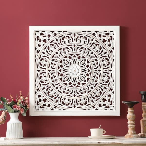 Distressed White Wood Flower Mandala 23.6" Square Wall Decor - Bed Bath ...