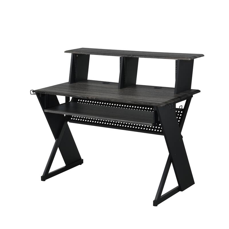 Music Desk Music Workstation With Pullout Keyboard Tray Multiple Pass Through Cable Holes And