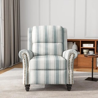 Blue Stripe Fabric Push-Back Recliner Chair with Footrest for Living ...