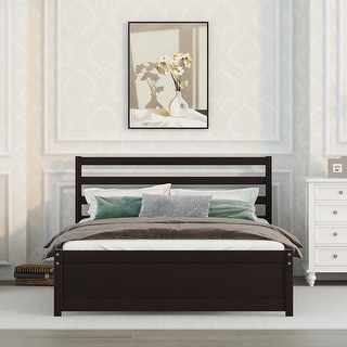 Full Size Wood Platform Bed Frame with Horizontal Slats Style Headboard ...