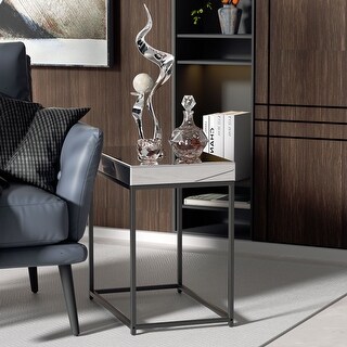 Rectangle End Table Tall Mirrored Side Accent Table with Metal Frame ...