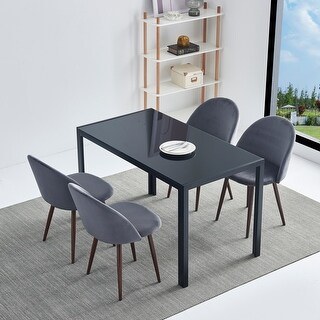5 Piece Deluxe Dinette Set Transparent Glass Dining Table w/Metal Legs Velvet Fabric Dining ...