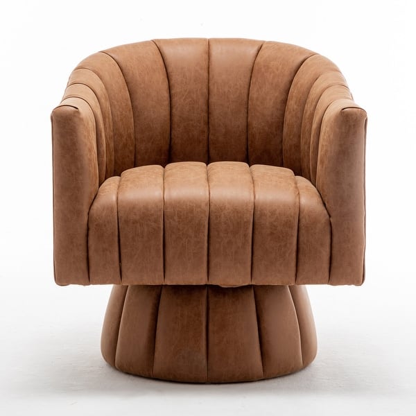 SEYNAR Mid-Century Swivel PU Leather Tufted Round Accent Barrel Chair ...