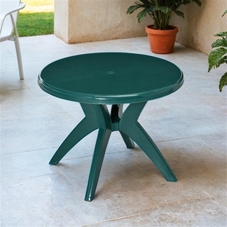 Outsunny Round Plastic Patio Table with Umbrella Hole,Dining Table ...