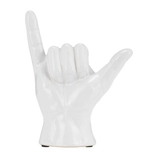 7" Hang Loose Signal Hand Statue Decor Contemporary White Ceramic ...