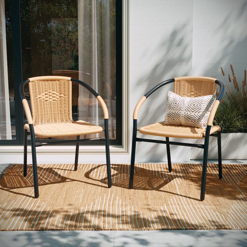 Indoor/Outdoor Stacking Rattan Restaurant Patio Chairs (Set of 2 ...