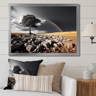 Designart "Rainbow Colorful Contrast Grey Tree Landscape I" Rainbow ...