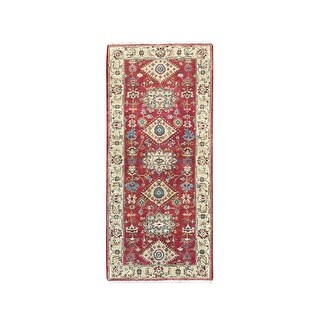 Shahbanu Rugs Cardinals Red with Broken White Hand Knotted Wool Karajeh ...