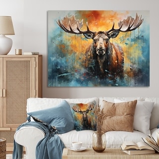 Designart "Colorful Moose Majestic Collage II" Animals Wall Art Living ...