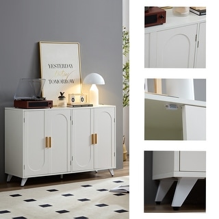 Sideboard Buffet Cabinet with 4-Doors, Removable Shelves, Soft-Close Hinges, Ivory White - Bed ...