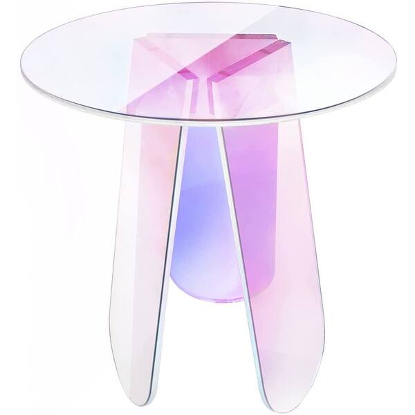 Acrylic Rainbow Color Coffee Table Iridescent Glass Round Side Table ...