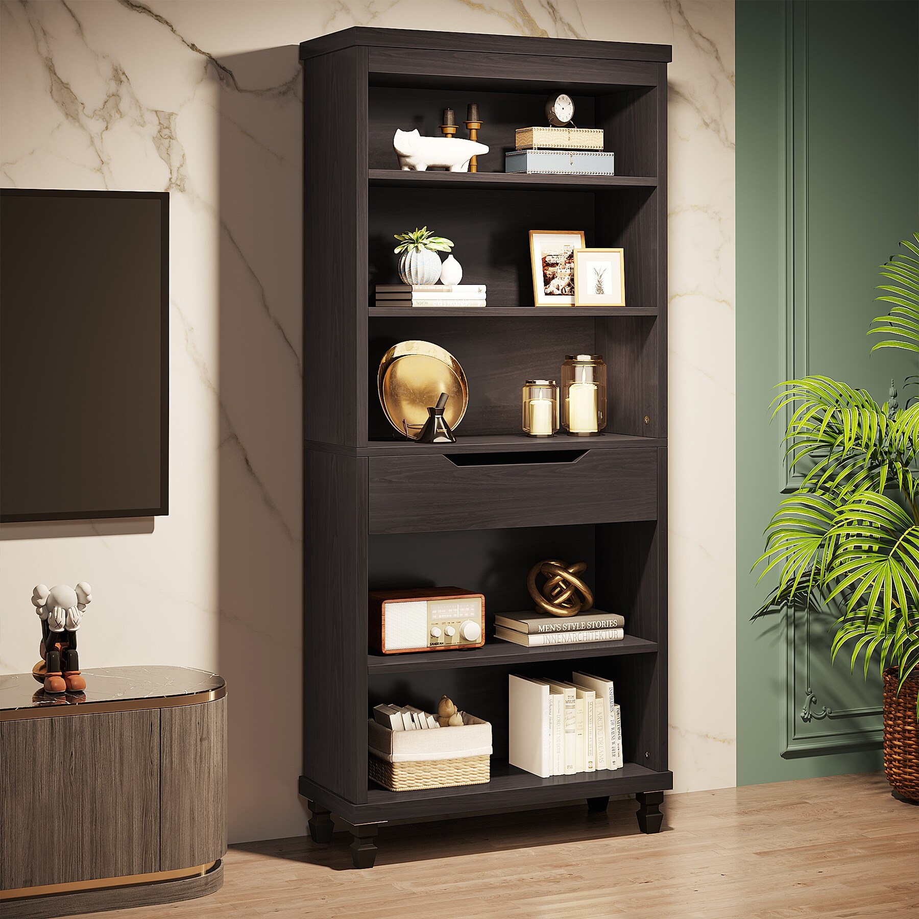 Dark brown wood bookcase store