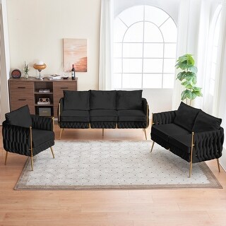 Living Room 3pcs Sofa Sets Velvet Handmade Woven Lounge Loveseat 6-seat ...
