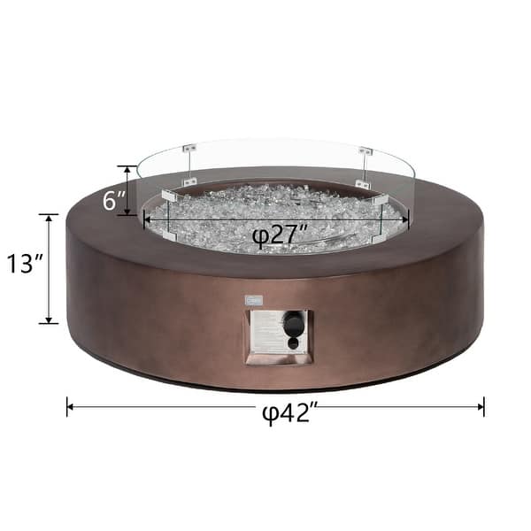 Cosiest Outdoor Round Propane Fire Pit W Wind Guard And Fire Glass