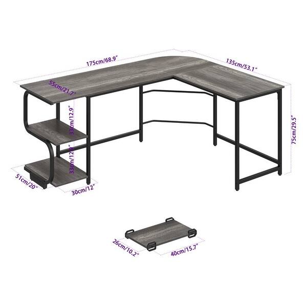 Reversible Panel L-Shaped Wood Computer Desk PC Steel Corner Table ...