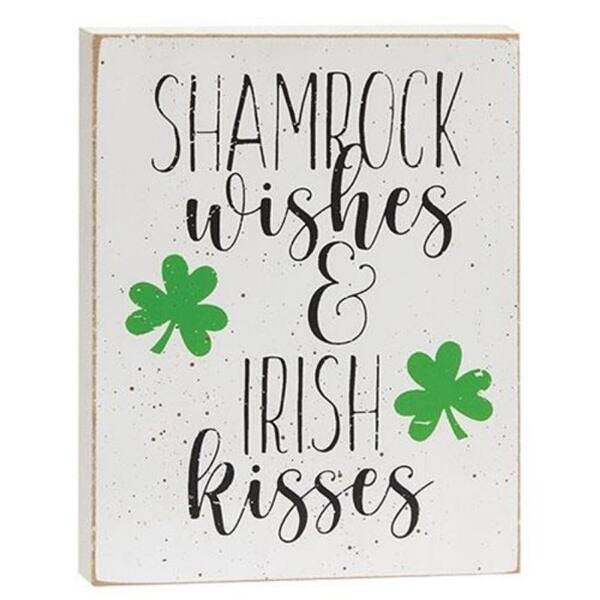Wooden Shamrock Wishes and Irish Kisses Quote Block for Home Decor - 4. ...