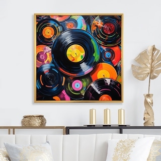 Designart "Colorful Vinyl Records Melodies II" Vinyl Records Framed ...