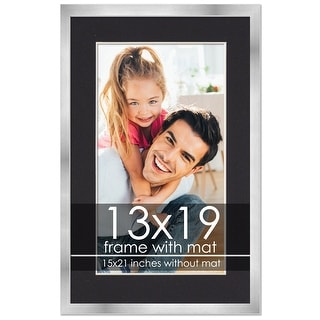 13x19 Frame with Mat - Silver 15x21 Frame Wood Made to Display Print or ...