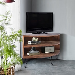 Fan Shape Reclaimed Wood Corner Media Table for Living Room Wise Use ...
