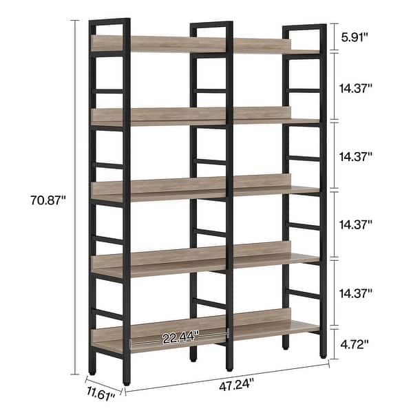 5-Tier Industrial Bookshelf, 71"H x 47"W Etagere Bookcase Free Standing ...