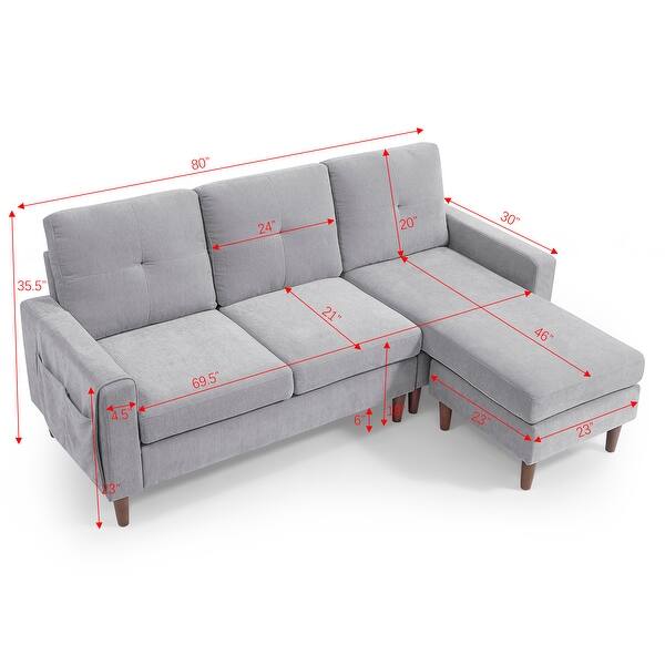 Convertible Sectional Sofa Couch, 3 Seats L shape Sofa with Removable ...