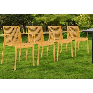 Set of Four 22" Yellow Heavy Duty Plastic Outdoor Stacking Arm Chairs ...