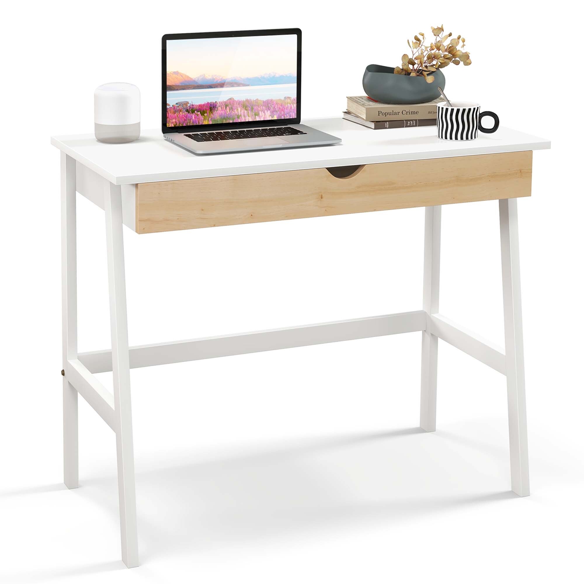 Costway Computer Desk 40'' Wooden Workstation Vanity Table with3 - See ...