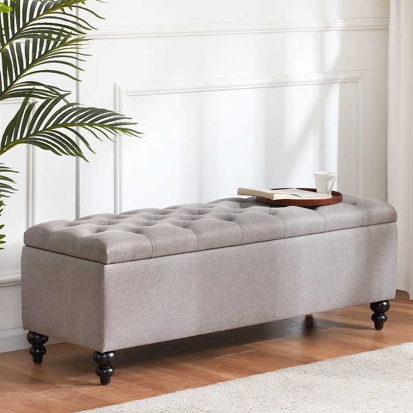 Tufted ottoman with shelf store