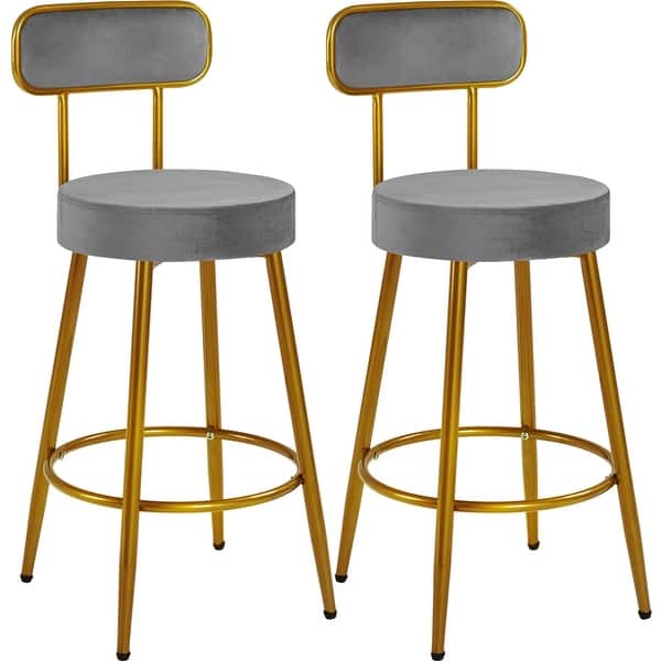 Yaheetech 2pcs Velvet Bar Stools With Gold Legs Counter-height Bar ...