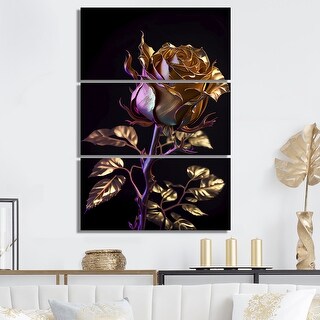 Designart "Glam Golden Rose On Black III" Floral Rose Canvas Art Print ...