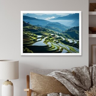 Designart "China Azure Rice Terraces II" Chinese Framed Wall Decor ...