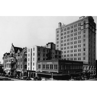 600 Block, Brazos Street Black and White Gallery Wrapped Canvas - Bed ...