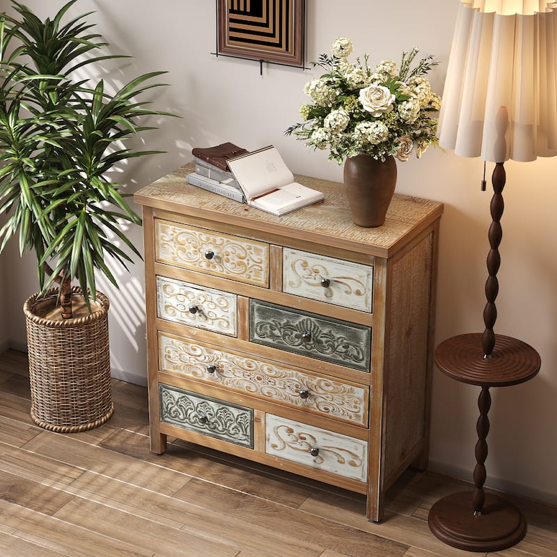 Vintage Carved Dressing Table, Storage Cabinet, Accent Chest with 6 ...