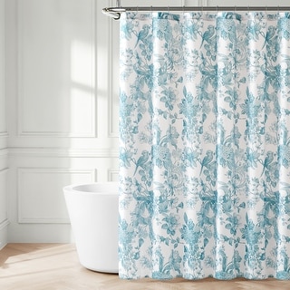Lush Decor Bird And Hydrangea Toile Teal Shower Curtain - Bed Bath ...