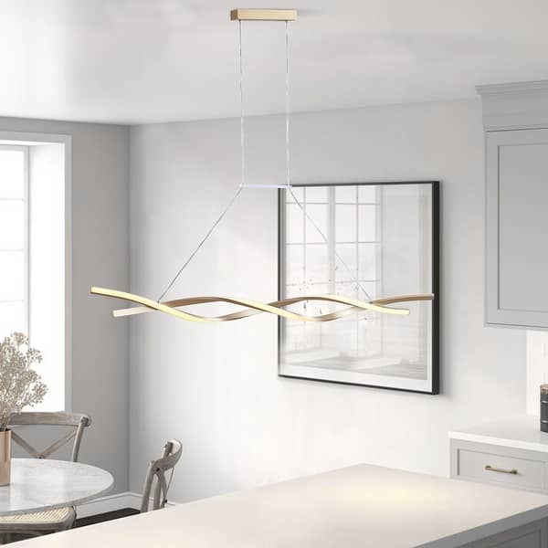 Modern 2-Light Wavy Linear LED Pendant Lamp for Kitchen Island - Bed ...
