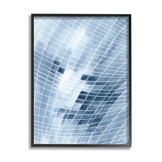 Stupell Modern Warped Blue Square Shapes White Lines Framed Wall Art ...