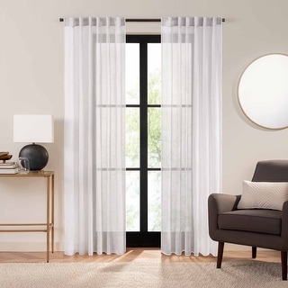 Fieldcrest Luxury Linen Border Stripe Sheer Rod Pocket Back Tab Single ...