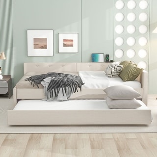 Low-Profile Platform Bed Frame Modern Beige Upholstered Grounded Bed ...