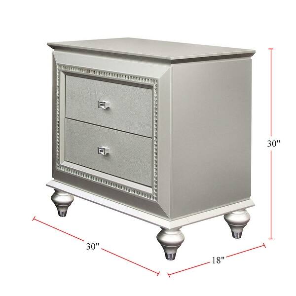 Wood Nightstand With Crystal-like Sparkling Trim, Champagne - Bed Bath ...
