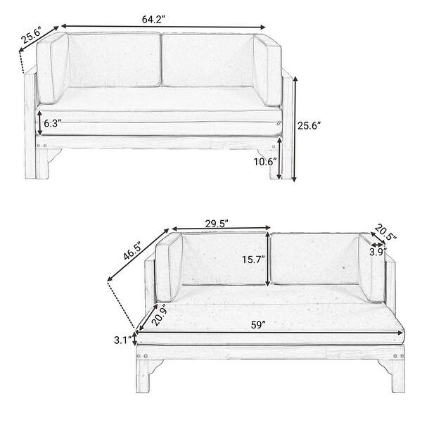 Outdoor Patio Extendable Wooden Sofa Set Sectional Furniture Set with ...