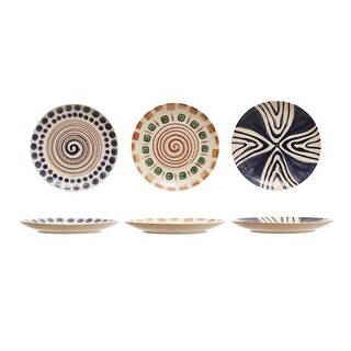 Stoneware Plates Dinnerware Set with 3 Geometric Pattern Designs - 8.1 ...