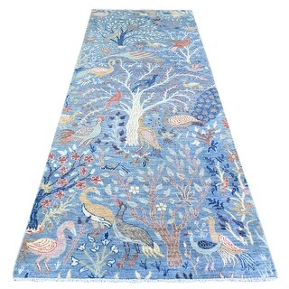 Shahbanu Rugs Berry Blue Afghan Peshawar with Birds of Paradise Design ...
