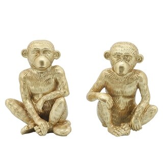 Resin, Set of 2 6"H Sitting Monkeys, Gold - 5" x 5" x 6" - Bed Bath ...