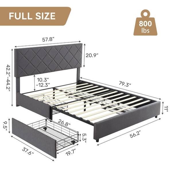 Upholstered Platform Bed Frame with 4 Storage Drawers and Adjustable ...