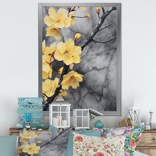 Designart "Yellow And Grey Cherry Blossoms Tree" Cherry Framed Canvas ...