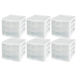 Sterilite Clear Plastic Stackable Small 3 Drawer Storage System, White ...