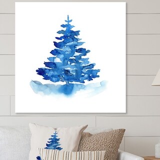 Designart "Blue Winter Christmas Tree I" Traditional Canvas Wall Art ...